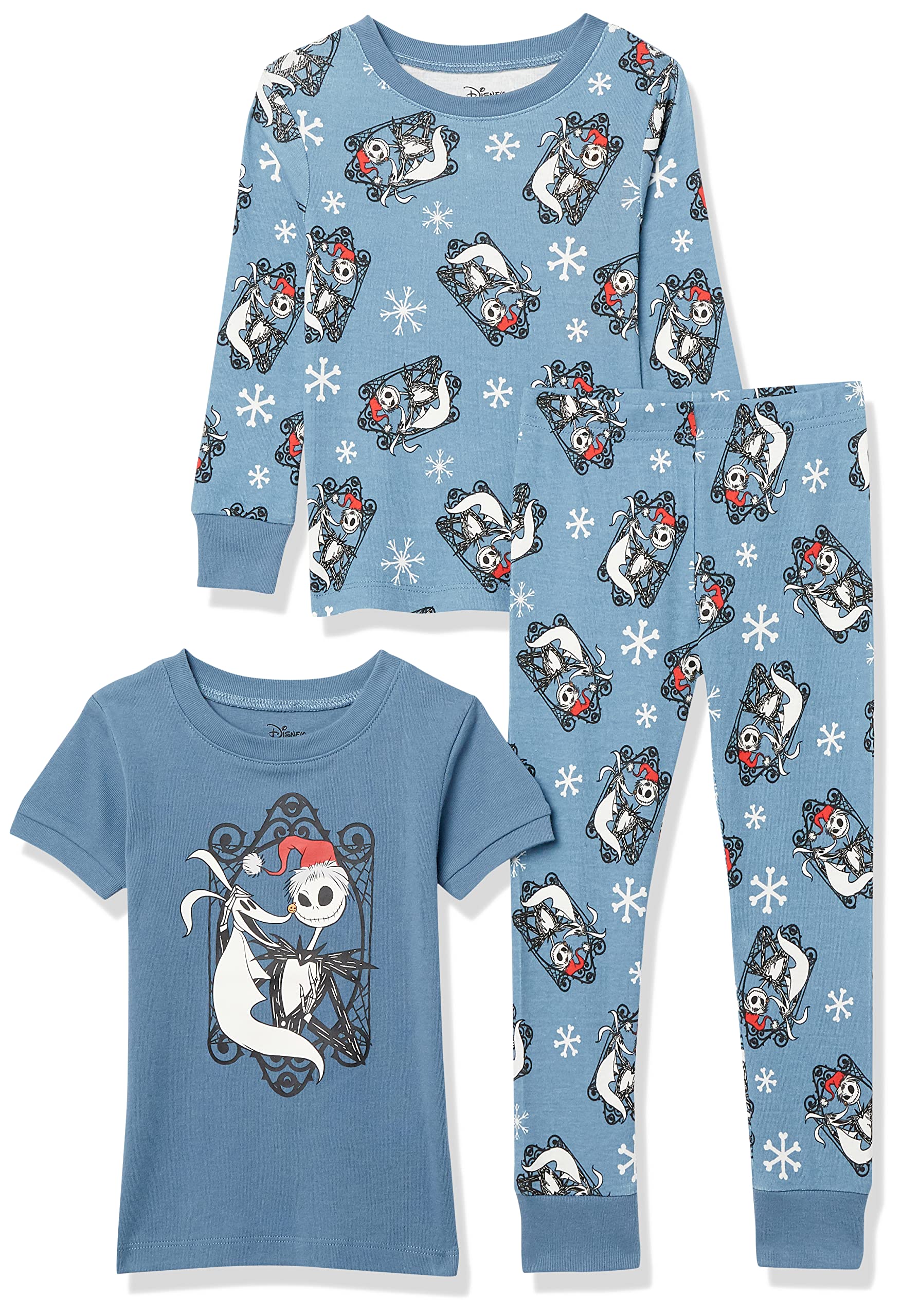 Amazon Essentials Disney | Marvel | Star Wars Unisex Toddlers' Snug-Fit Cotton Pajama Sleepwear Sets, Nightmare Santa Jack, 3T