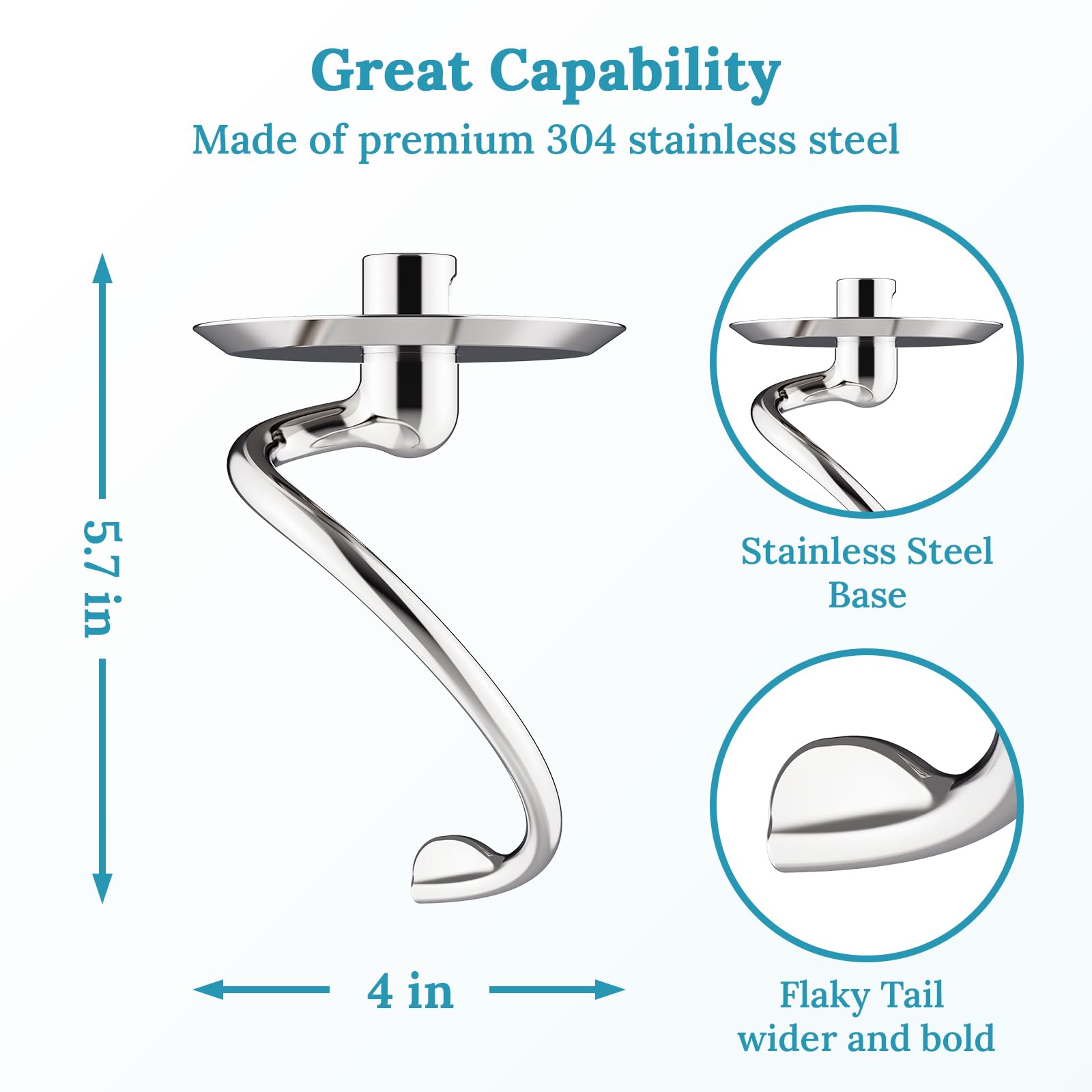 Coolcook Stainless Steel Dough Hook for Kitchenaid Stand Mixer, Fits 4.5-5Qt Tilt-Head Stand Mixer attachments for kitchenaid mixer, Dishwasher Safe for Kitchen aid Accessories and Attachments
