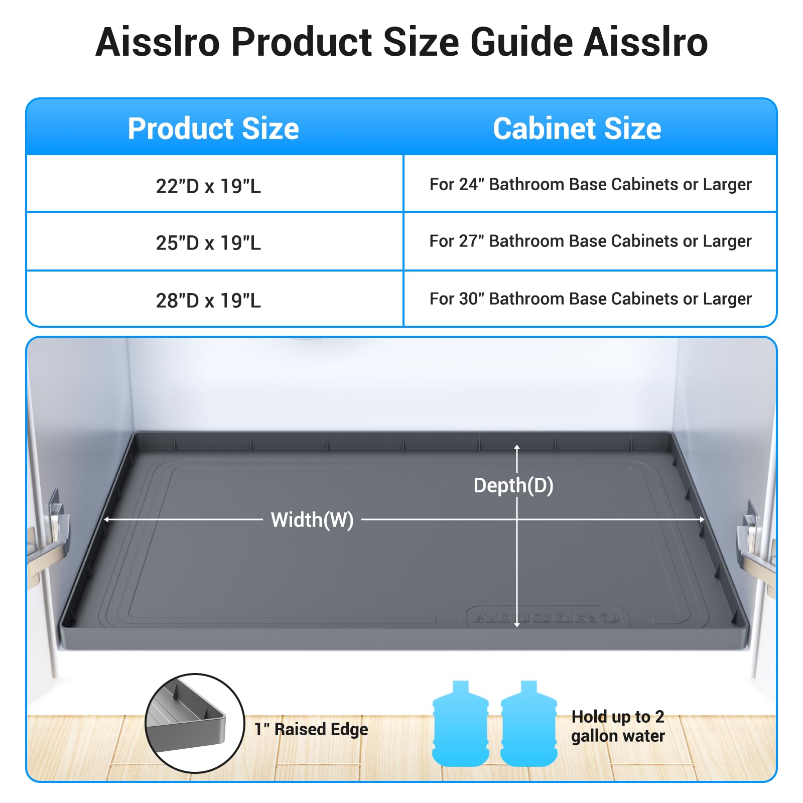 Under Sink Mat, 28'' x 22'' Silicone Under Sink Liner, Waterproof Shelf Liner with Drain Hole, Kitchen Bathroom Cabinet Mats (Grey)