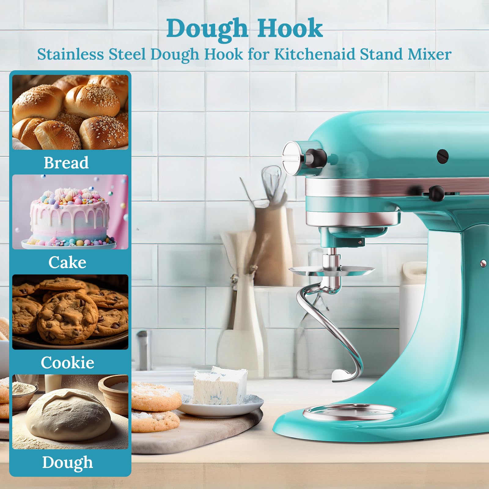 Coolcook Stainless Steel Dough Hook for Kitchenaid Stand Mixer, Fits 4.5-5Qt Tilt-Head Stand Mixer attachments for kitchenaid mixer, Dishwasher Safe for Kitchen aid Accessories and Attachments