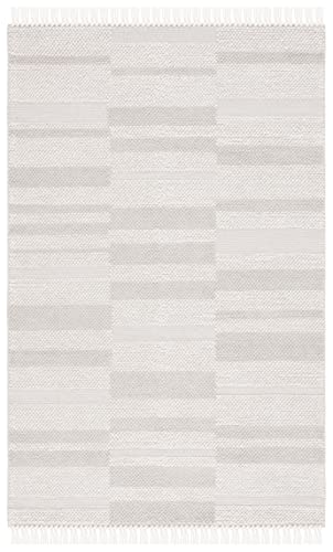 Safavieh Natura Collection 6' x 9' Ivory/Silver NAT225G Modern Contemporary Farmhouse Fringe Wool Area Rug