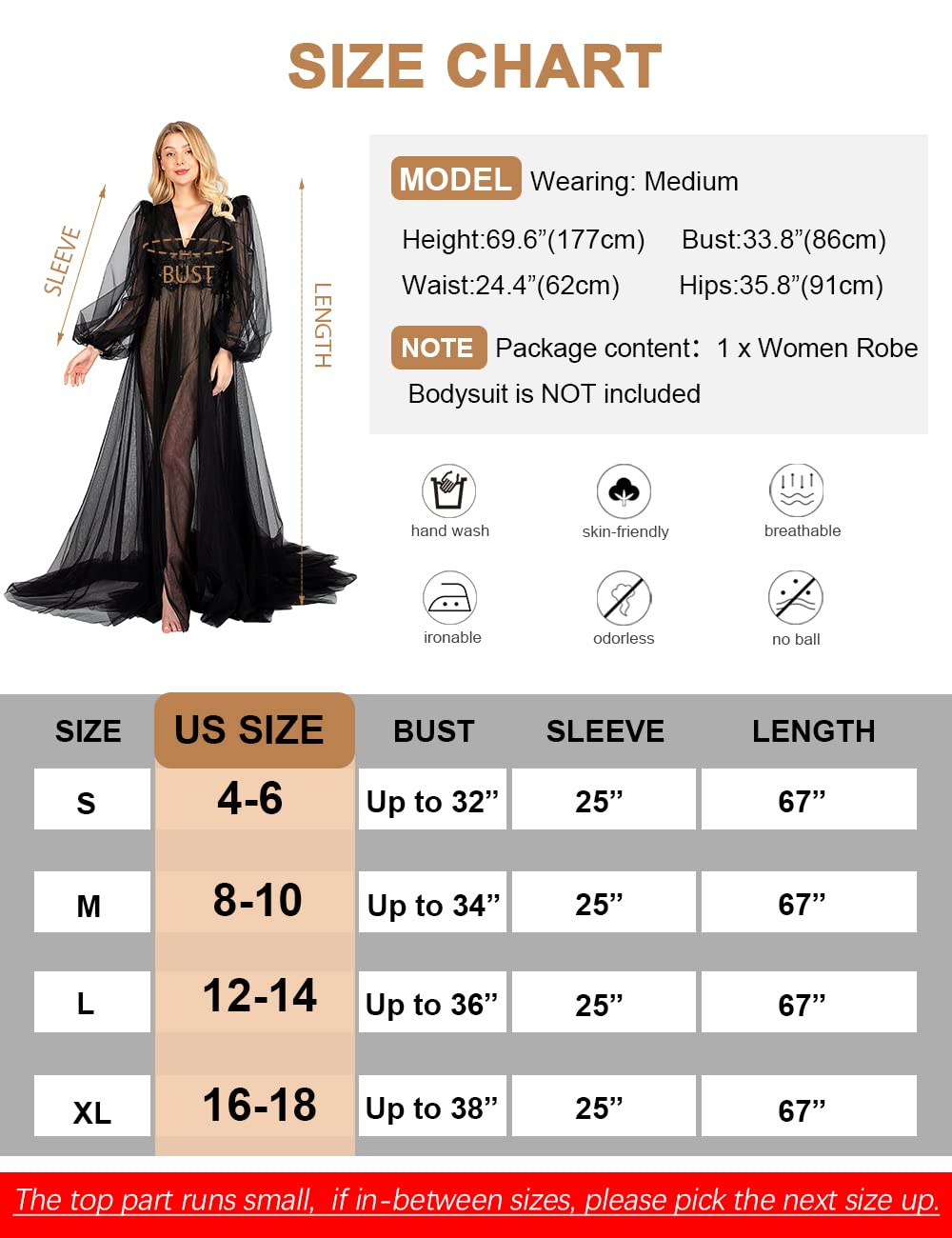 HHQ Bridal Tulle Robe Long White Lace Wedding Nightgowns Women Bride Getting Ready Robe Boudoir Shoot Sheer Dress(Black,L)