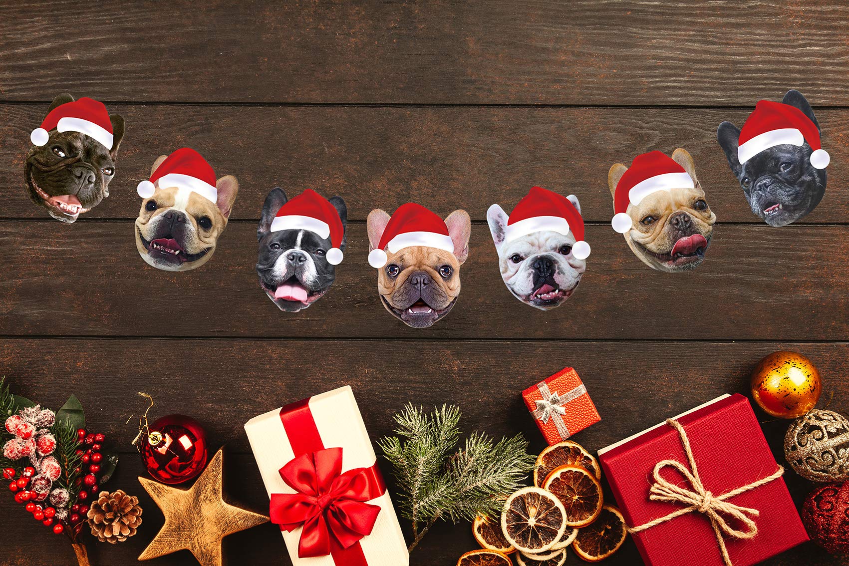 French Bulldog Christmas Garland, Dog Face Christmas Hanging Decorations