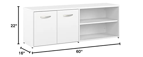 Bush Business Furniture Hybrid Low Storage Cabinet with Doors and Shelves, White