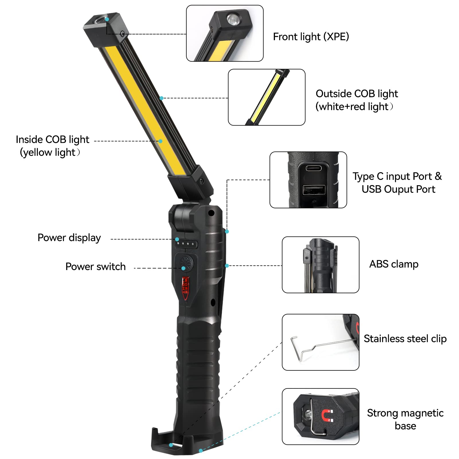 KEPEAK Rechargeable Flashlights, 2 Pack LED Work Lights with Magnetic Base & Hanging Hook, 180°Rotate, 5 Modes, Gifts for Car Repair, Grill, Camping, Emergency, Outdoor