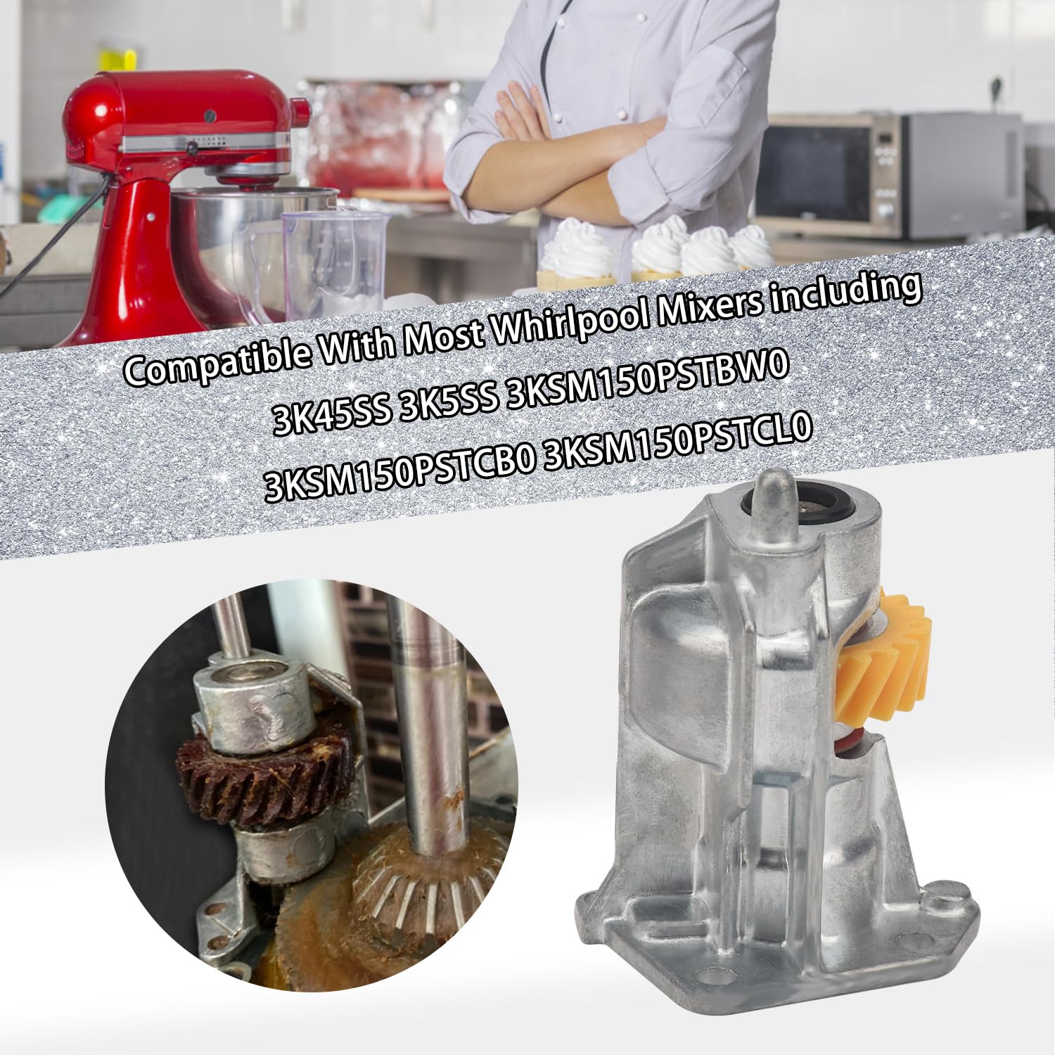 WP240309-2 240309-2 Worm Drive Gear & Bracket Kit for KitchenAid Stand Mixer EA734273 PS734273 AH734273 4162100 4162101 4169907 4169941 4170007 4176130 949544