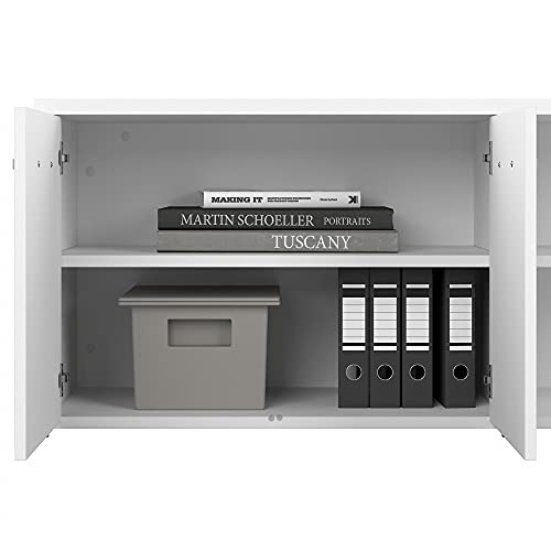 Bush Business Furniture Hybrid Low Storage Cabinet with Doors and Shelves, White