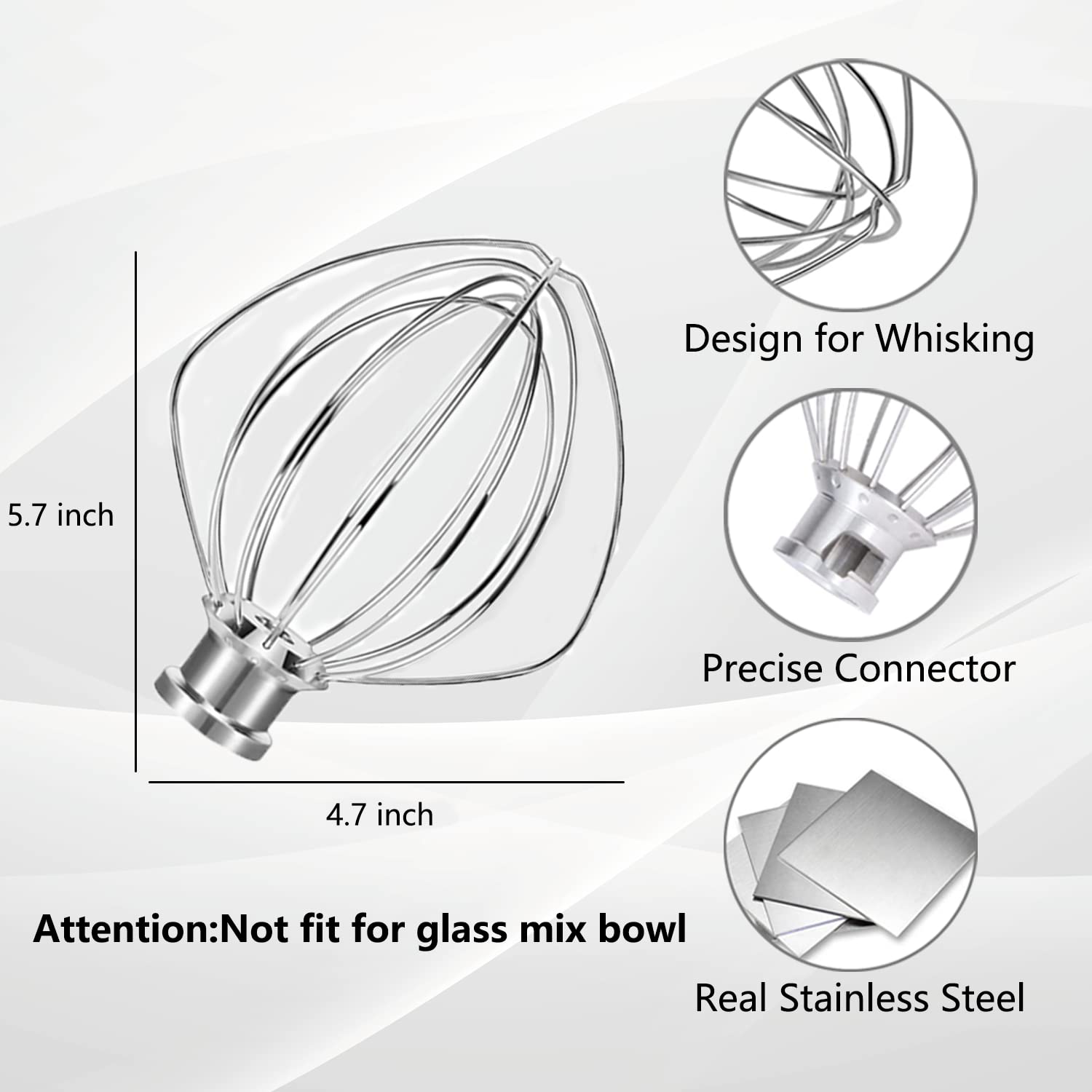 K45WW Stainless Steel Wire Whip for KitchenAid Artisan Series Tilt-Head Mixer 5 Quart Bowl, 6 Wire whisk Fits for Artisan Mixer, Heavy Duty, Dishwasher Safe, Balloon Whisk