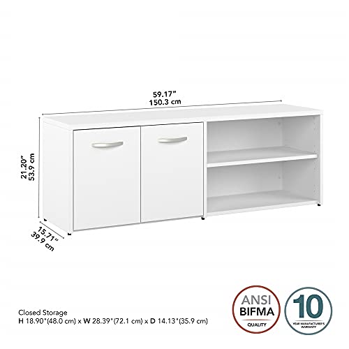 Bush Business Furniture Hybrid Low Storage Cabinet with Doors and Shelves, White