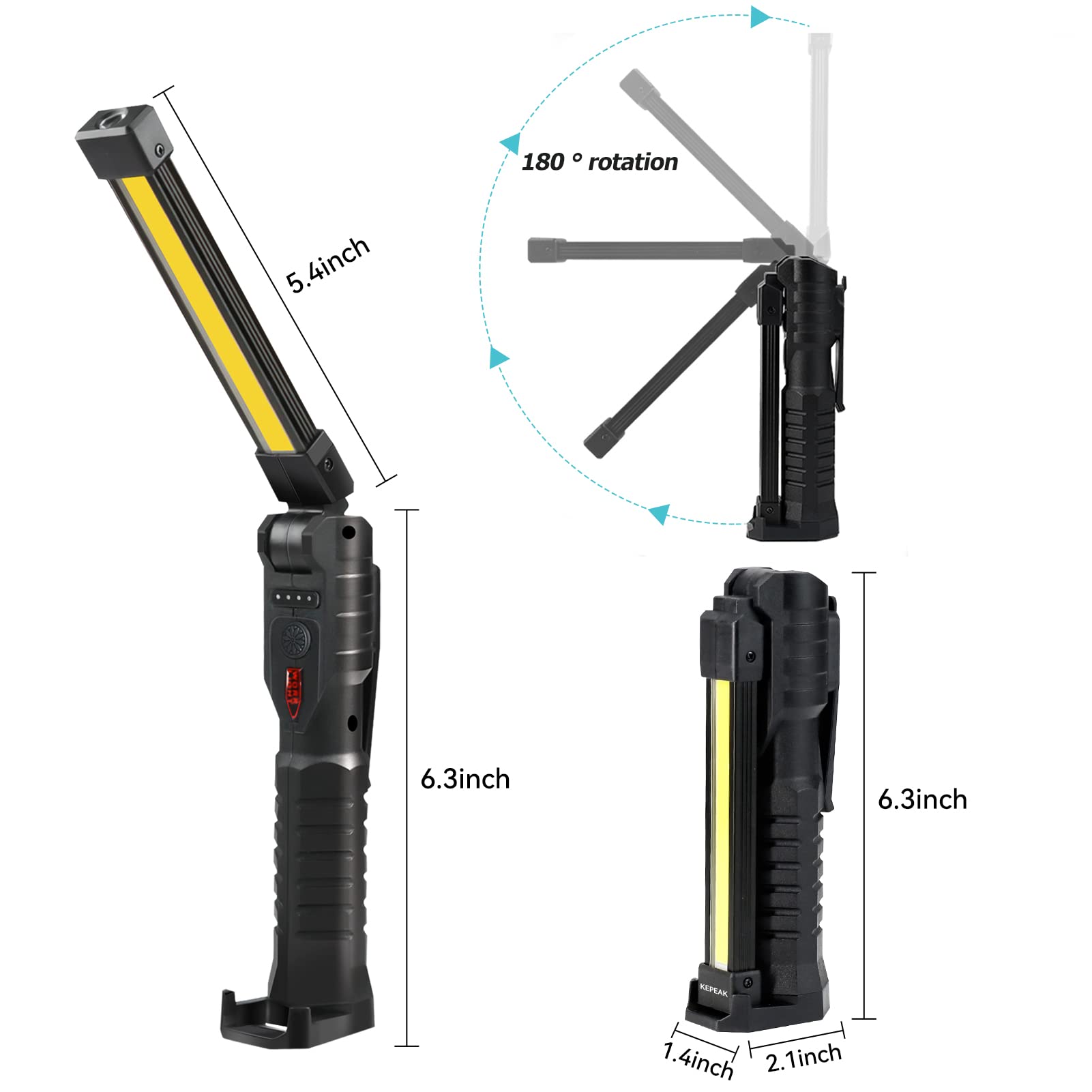 KEPEAK Rechargeable Flashlights, 2 Pack LED Work Lights with Magnetic Base & Hanging Hook, 180°Rotate, 5 Modes, Gifts for Car Repair, Grill, Camping, Emergency, Outdoor