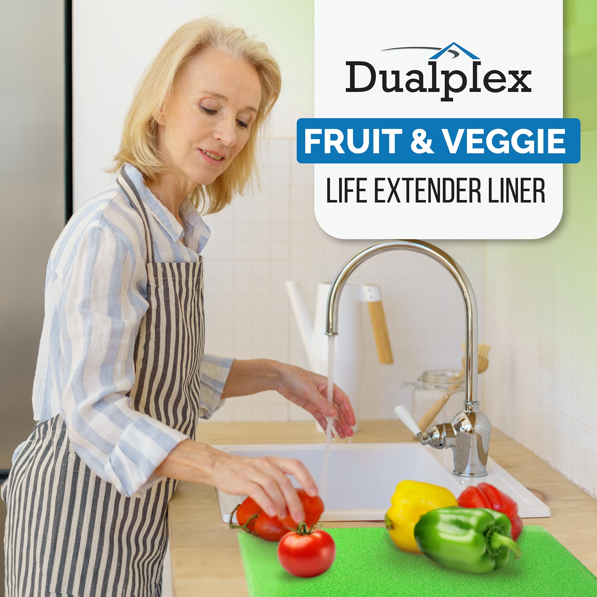 Dualplex® Fruit & Veggie Life Extender Liner for Fridge Refrigerator Drawers, 12 x 15 Inches, 4 Pack Includes 2 Yellow 2 Green – Extends The Life of Your Produce Stays Fresh & Prevents Spoilage