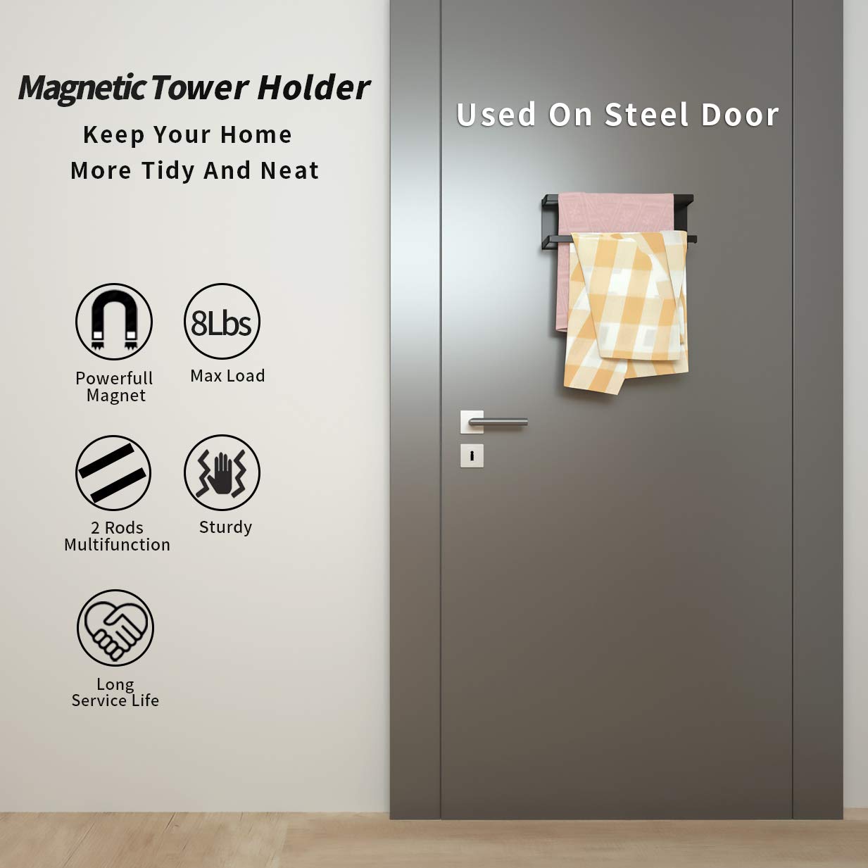 Magnetic Paper Towel Holder for Refrigerator, Kitchen Towel Holder Rack Magnetic Paper Towel Bar Multi Function Made of Iron,Used for Kitchen,Bathroom,Toilet, Drill Free (Black, Medium)