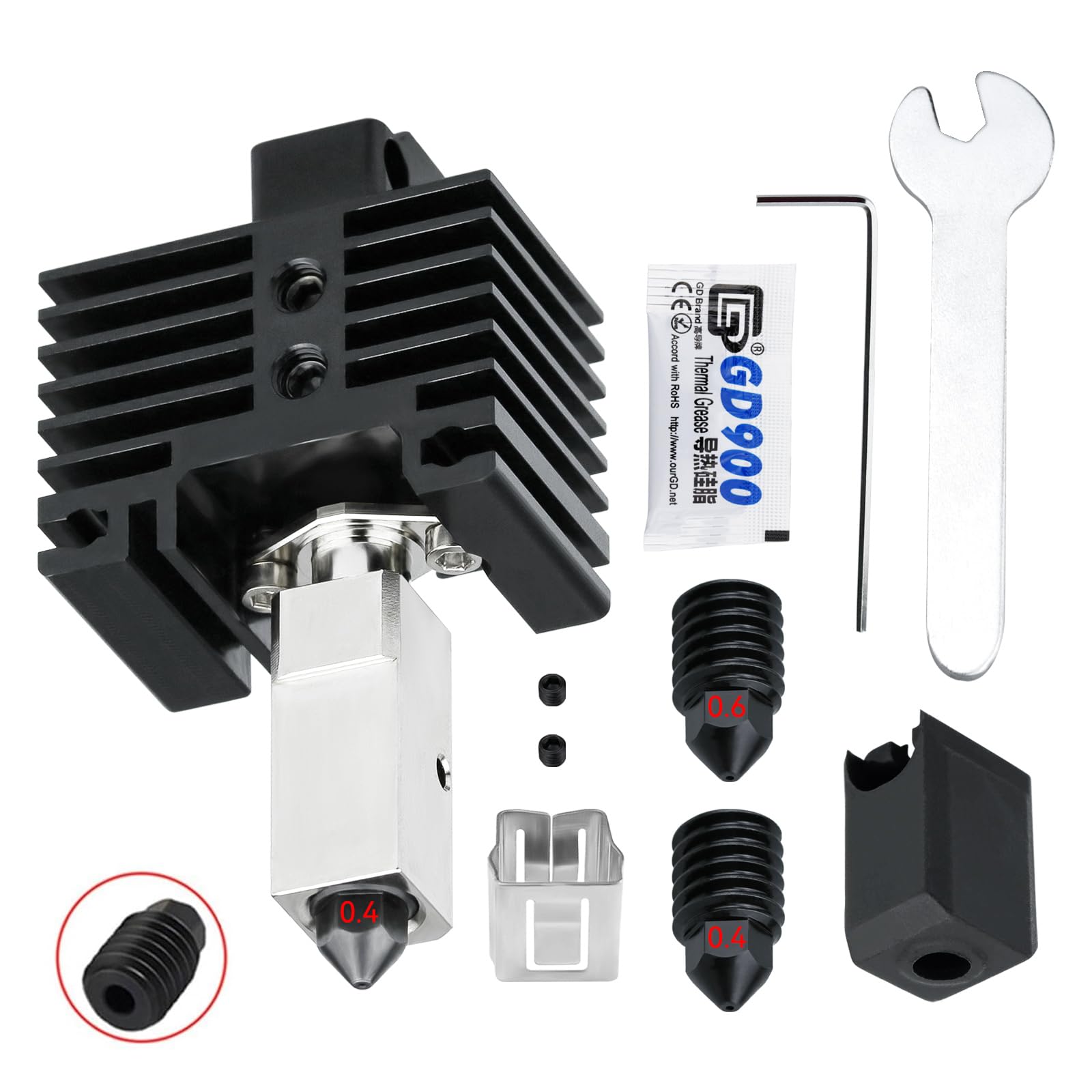High Temperature Upgraded Lad Hotend with Plated Copper Heater Block Titanium Heatbreak, Extra Hardened Steel Nozzle Compatible with BB X1 Carbon X1-C P1P 3D Printer (Hotend Set Kit A)