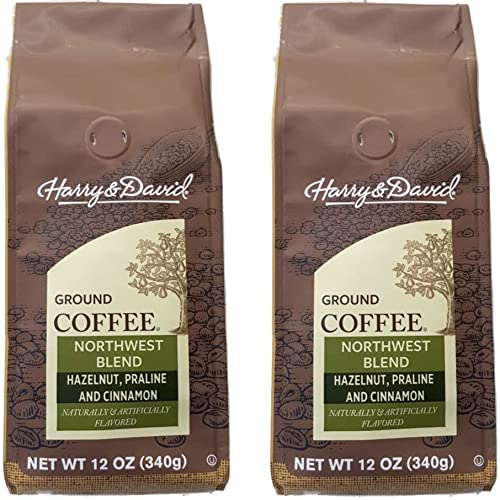 Harry & David Ground Coffee Northwest Blend with Hazelnut, Praline, and Cinnamon 12oz bag 2-PACK