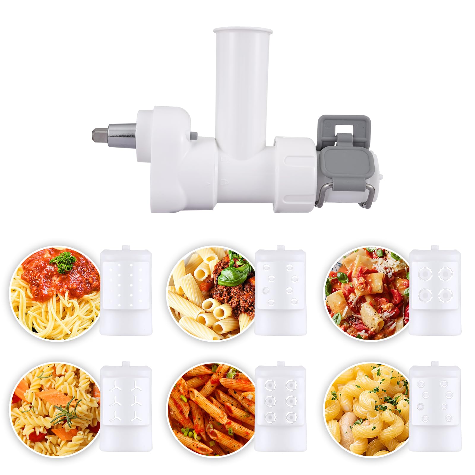 Pasta Maker Attachment for KitchenAid Stand Mixers Included 6 Different Shapes of Pasta Outlet, Durable Pasta Press Attachments and Cleaning Brush,White