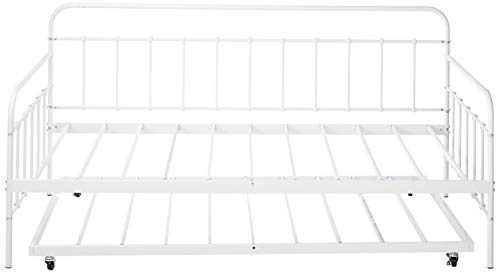 Zinus Florence Twin Daybed and Trundle Frame Set / Premium Steel Slat Support / Daybed and Roll Out Trundle Accommodate / Twin Size Mattresses Sold Separately