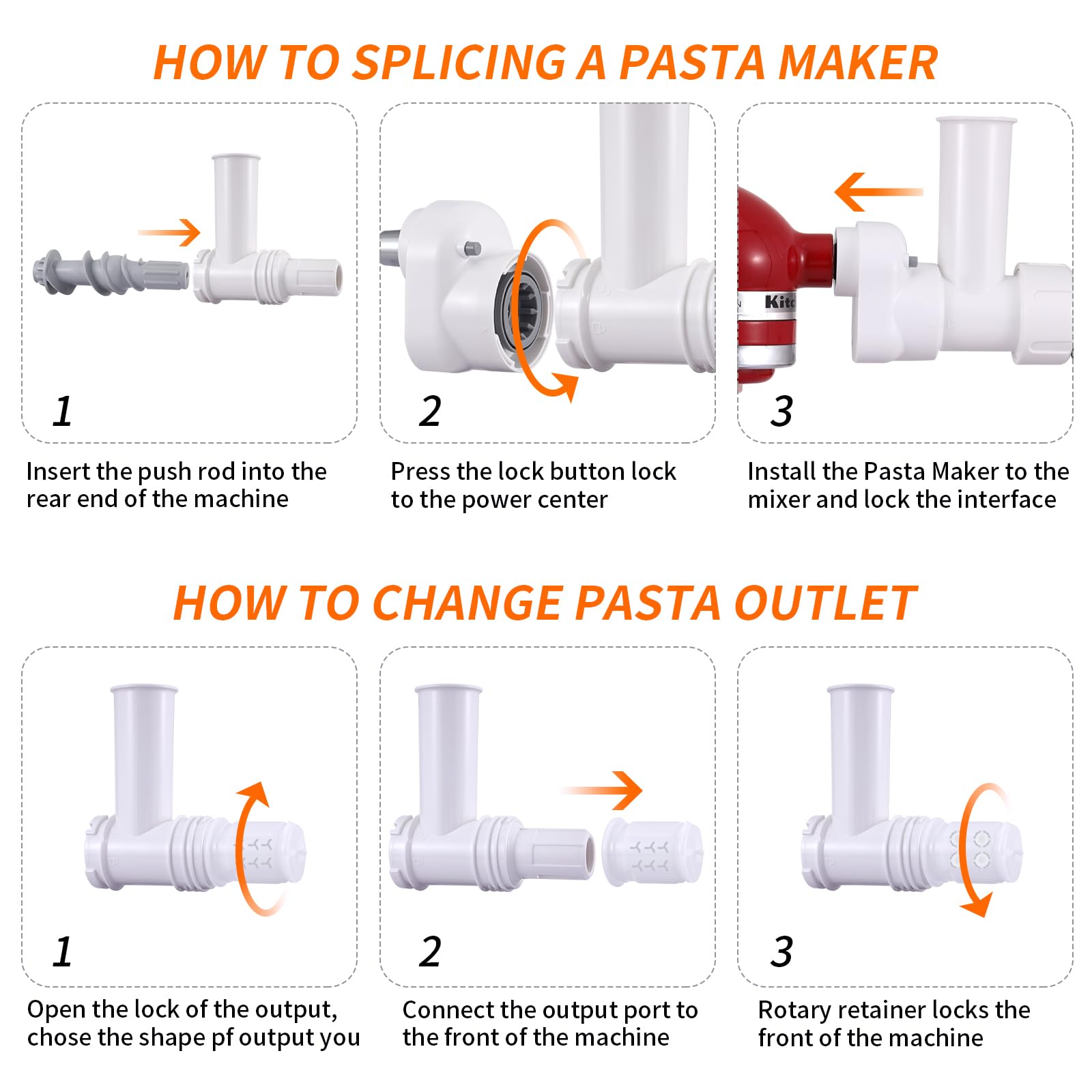 Pasta Maker Attachment for KitchenAid Stand Mixers Included 6 Different Shapes of Pasta Outlet, Durable Pasta Press Attachments and Cleaning Brush,White