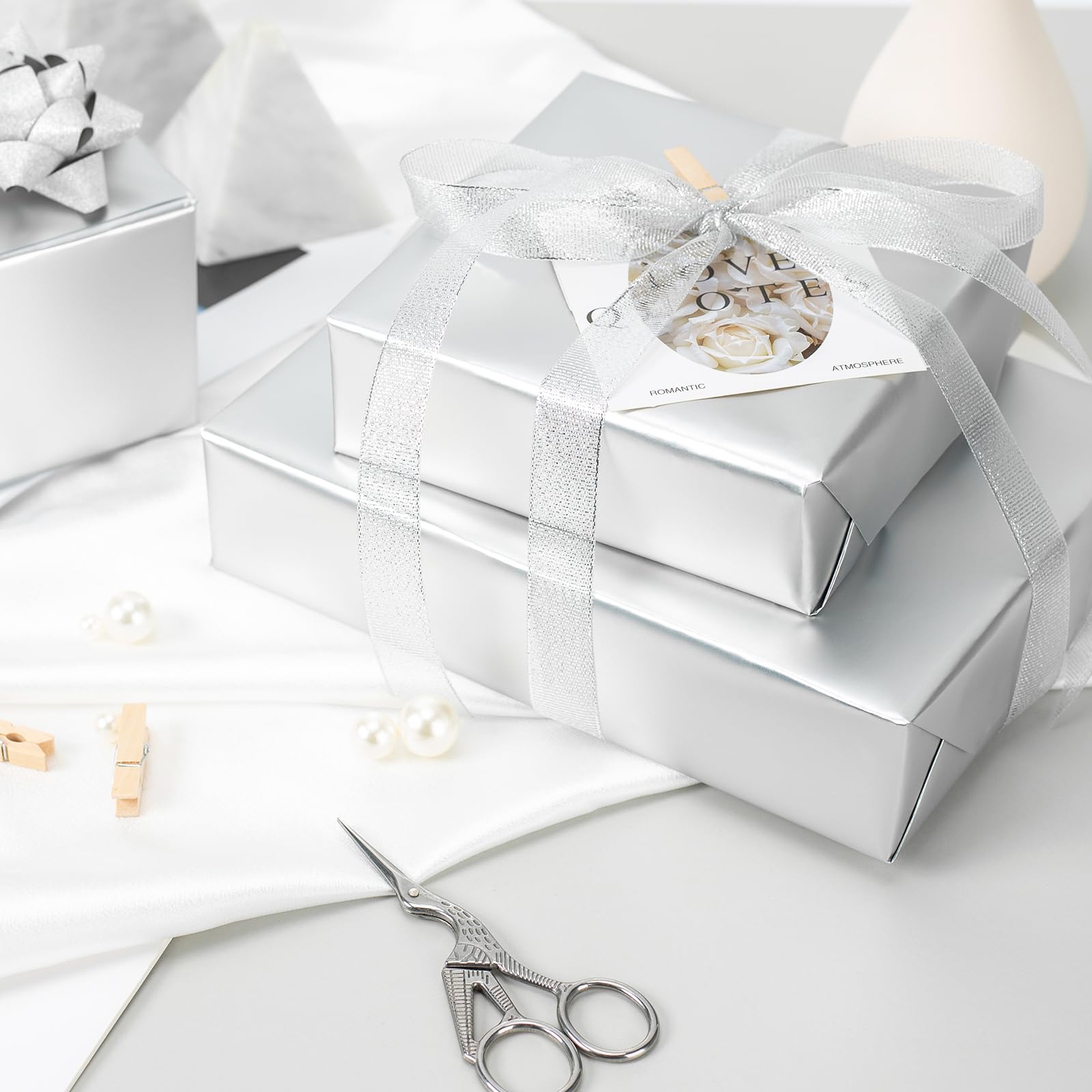 Homeral Jumbo Matte Silver Wrapping Paper Roll - Solid Color for Birthday, Wedding, Christmas, All Occasion - 30 Inch x 32.8 Feet