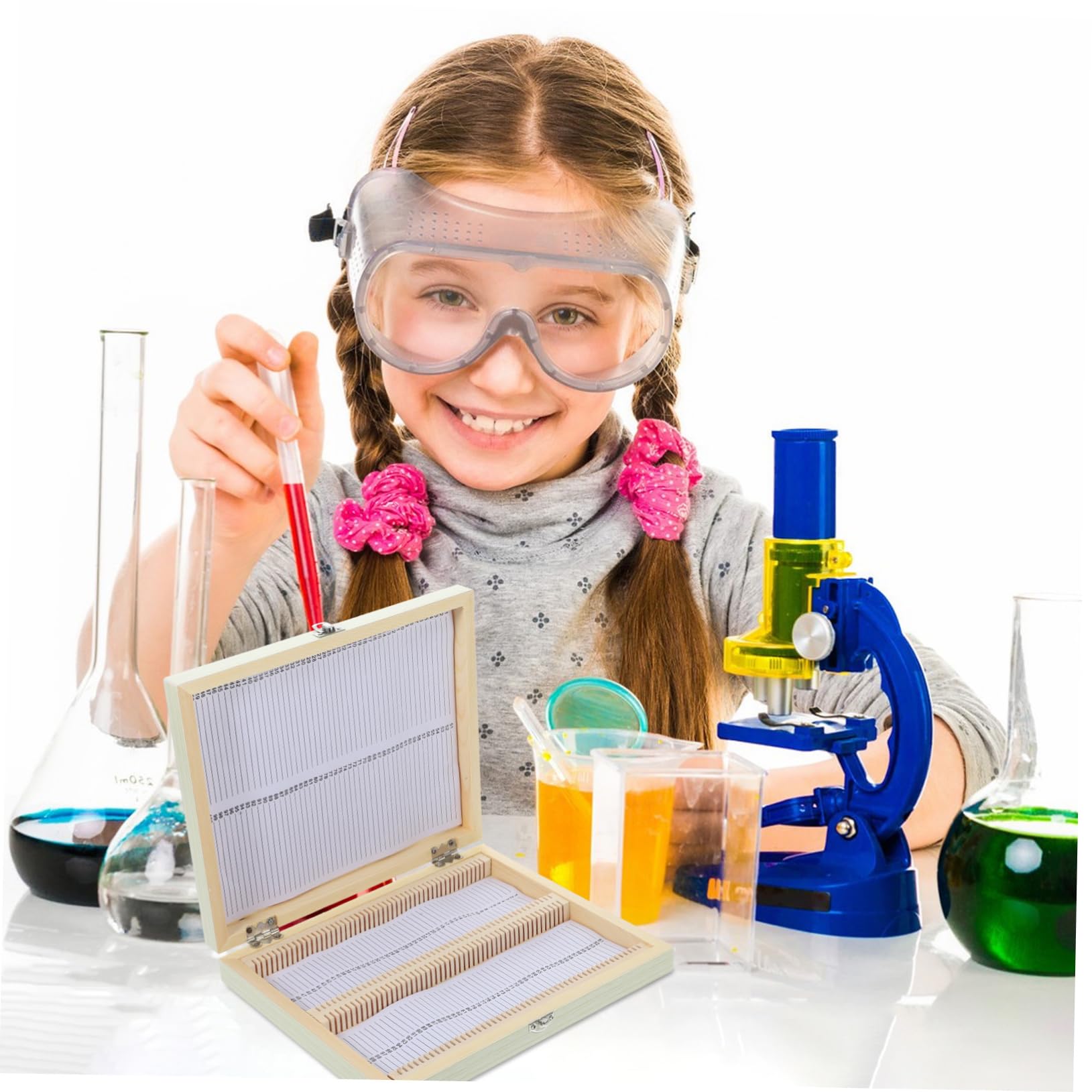 CIYODO Box Biological Slice Box Wooden Slide Storage Holder Slide Storage Wooden Holder Microscope Metal Slideshow