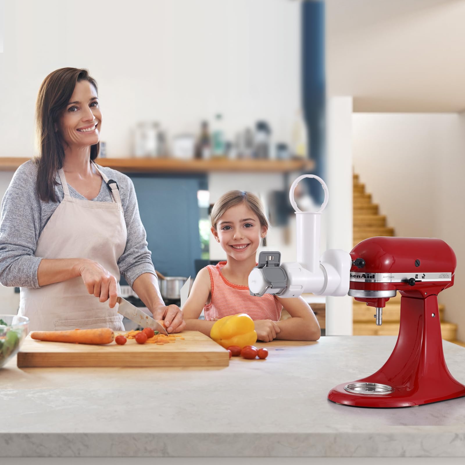 Pasta Maker Attachment for KitchenAid Stand Mixers Included 6 Different Shapes of Pasta Outlet, Durable Pasta Press Attachments and Cleaning Brush,White