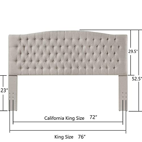 24KF Linen Upholstered Tufted Button King Headboard and Comfortable Fashional Padded King/California King Size headboard - Ivory