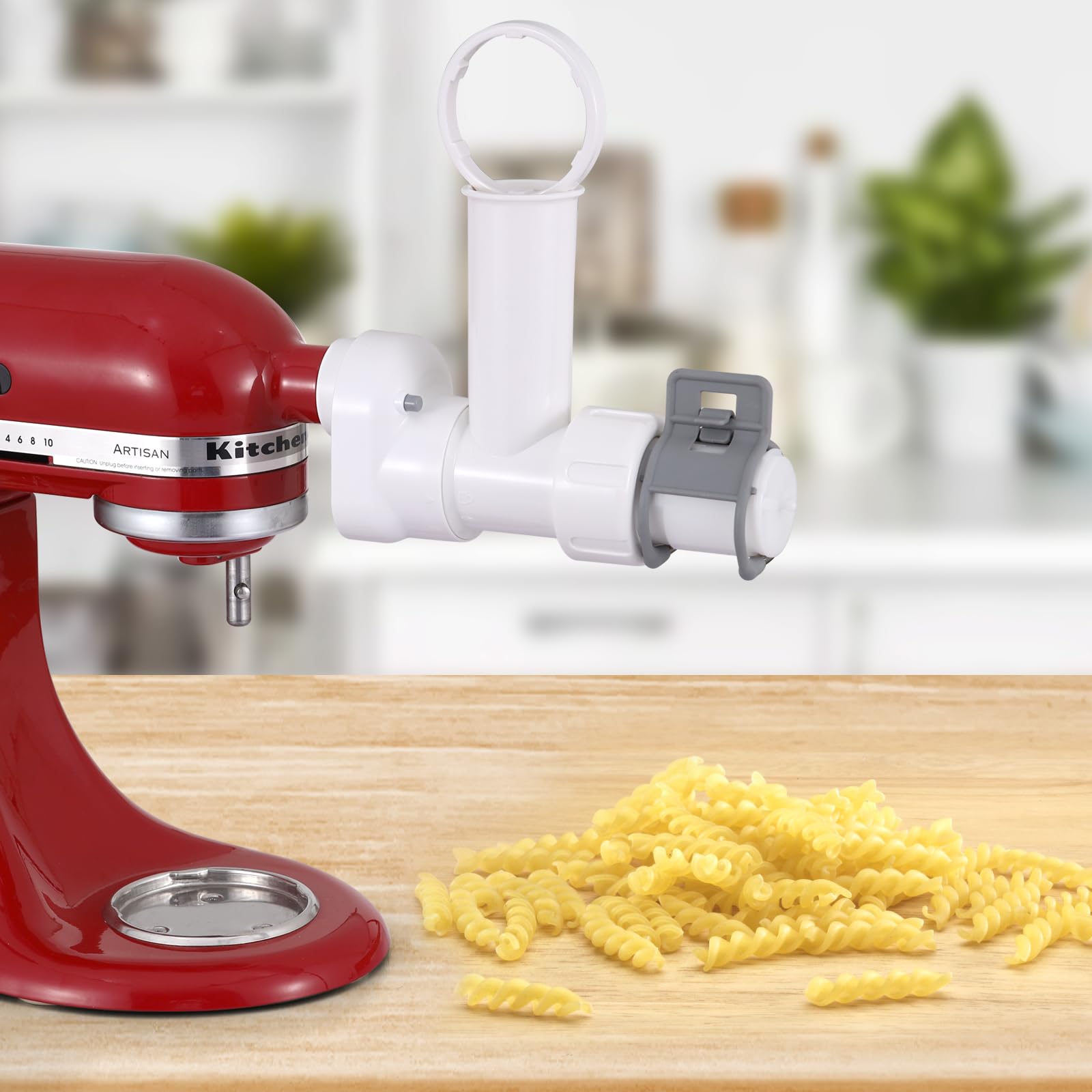 Pasta Maker Attachment for KitchenAid Stand Mixers Included 6 Different Shapes of Pasta Outlet, Durable Pasta Press Attachments and Cleaning Brush,White