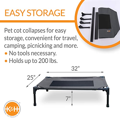 K&H PET PRODUCTS Elevated Cooling Outdoor Dog Bed Portable Raised Dog Cot Charcoal/Black Medium 25 X 32 X 7 Inches