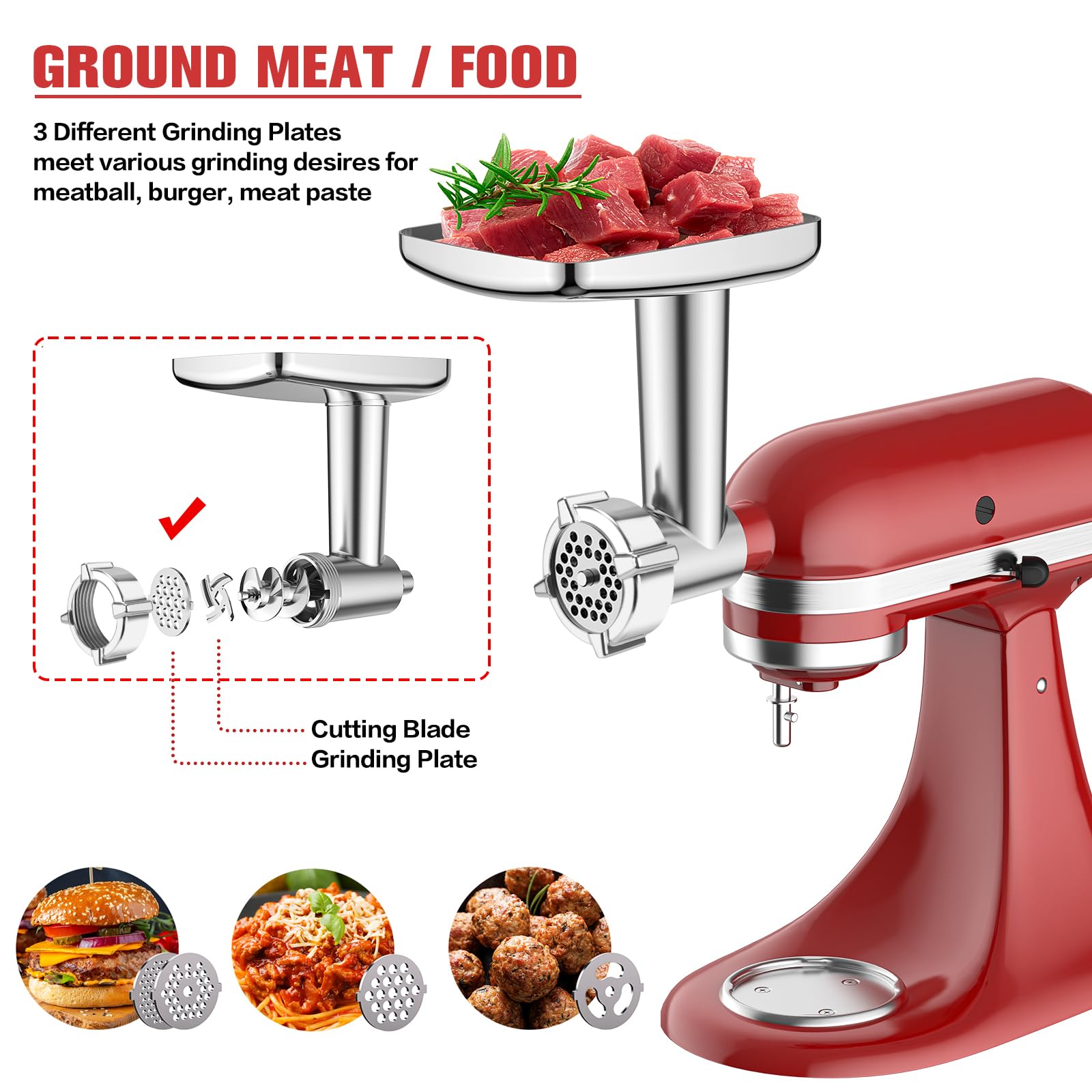 Meat and Food Grinder Attachments for KitchenAid Mixer with Cheese Grater Attachments, Metal Meat Grinder kitchenaid and Slicer Shredder Set for Kitchen aid Accessories and Attachments By KassunKoch