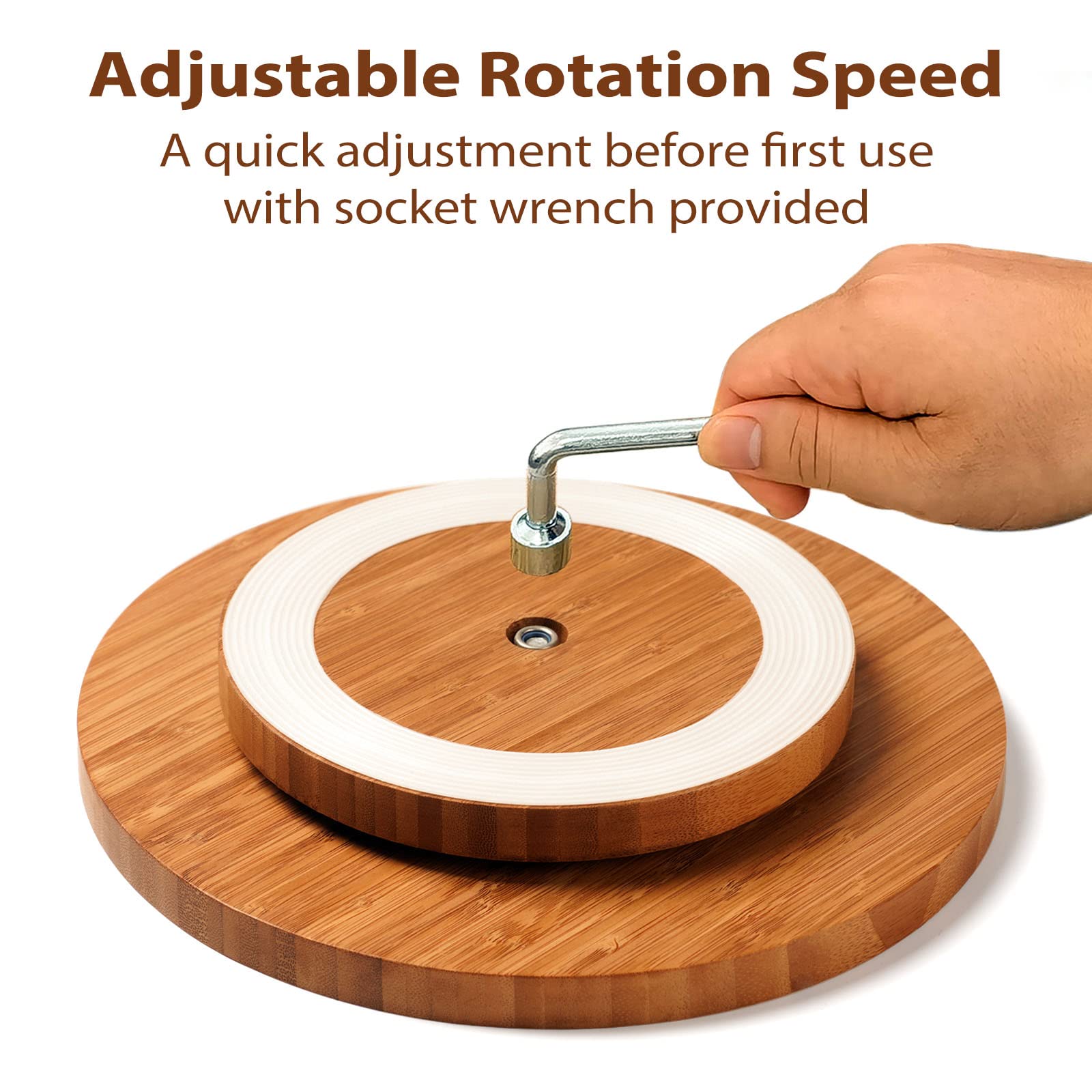 Bamboo Lazy Susan Turntable 10.5”, with Metal Bearing System & Anti-Slip Silicone Pad, Wood Rotating Spice Rack Cabinet Under Sink Organizer for Pantry Kitchen Bathroom Storage