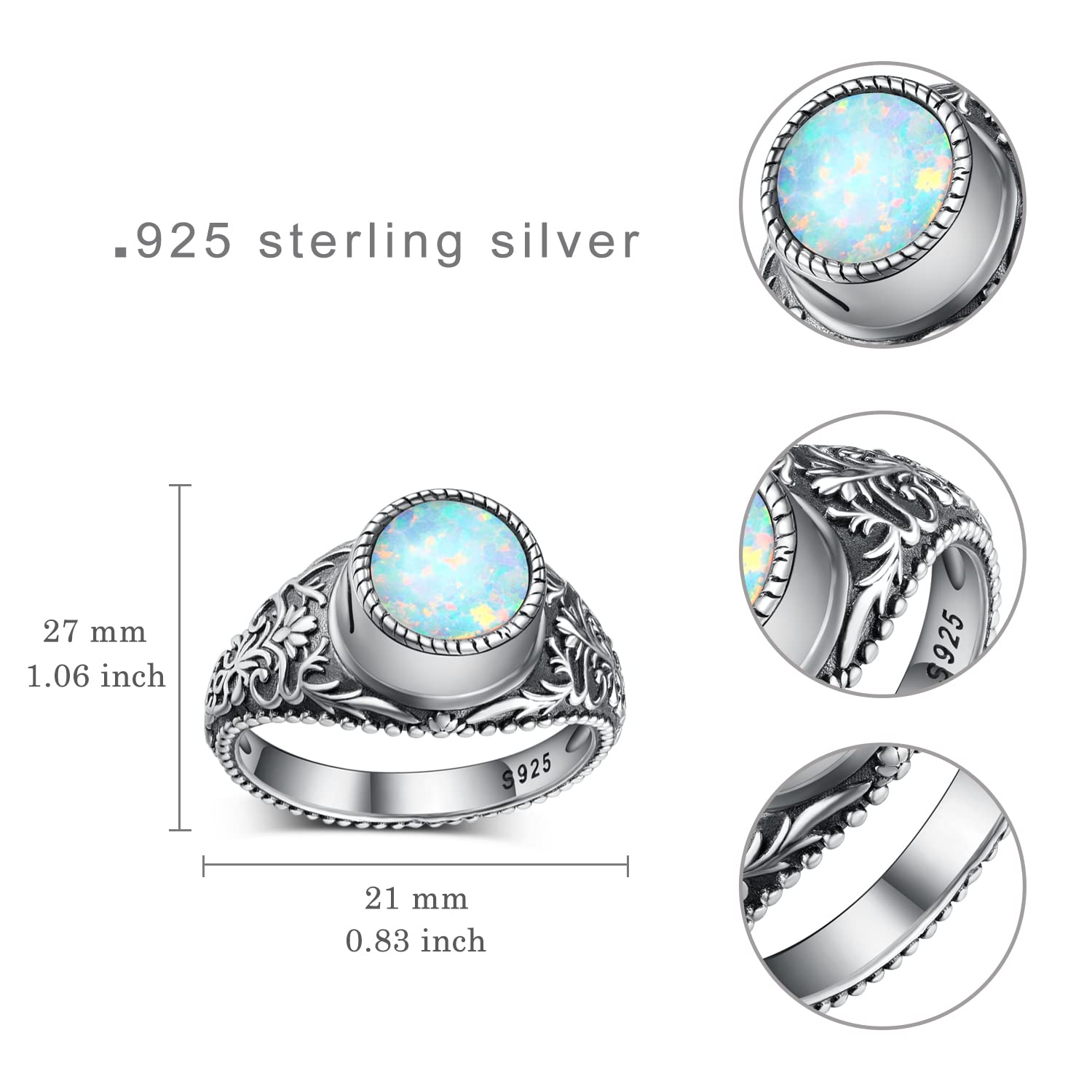 SVODEA Urn Rings for Ashes Cremation Jewelry,925 Sterling Silver Created Lab Opal Cage Filigree Ashes Keepsake Urns Bands with w/Funnel Filler,Memorial Gifts for Women (5)