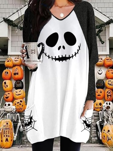 tiqwova Womens Plus Size Halloween Nightmare Before Christmas Sweatshirt, Oversized Shirt Dress for Women (E02-M)