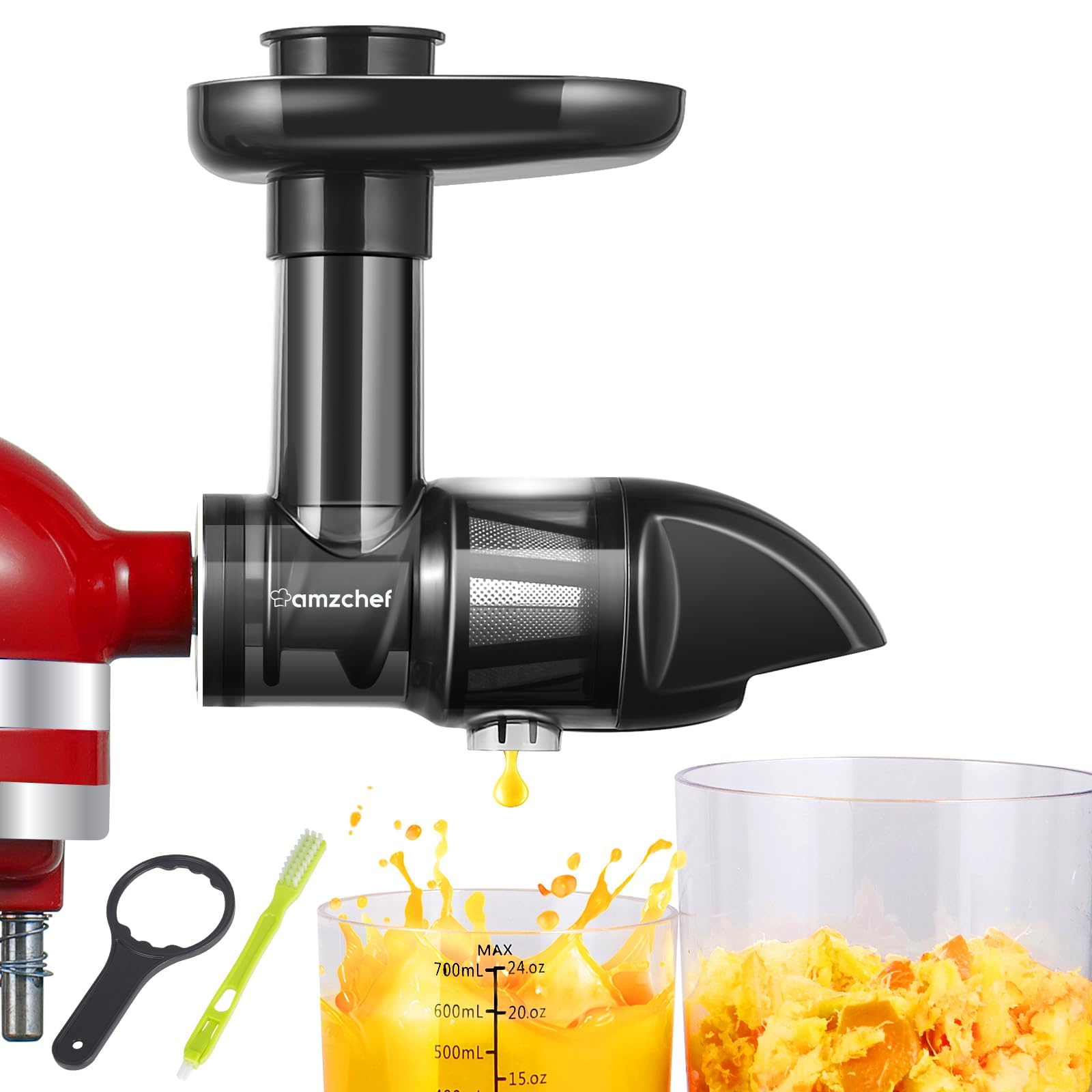 Masticating Juicer Attachment for KitchenAid All Models Stand Mixers,AMZCHEF Masticating Juicer, Slow Juicer Attachment for All KitchenAid Mixers, Cold Press Juicer Parts (Iron black)