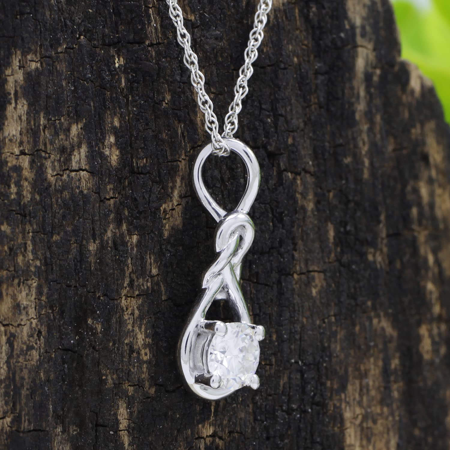 SAVEARTH DIAMONDS 1/2 Carat Round Cut Lab Created Moissanite Diamond Love Knot Solitaire Pendant Necklace In 14k White Gold Over Sterling Silver With 18" Chain (VVS1 Clarity, 0.50 Cttw)