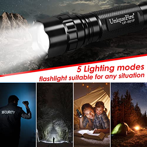 UniqueFire 501F Small Tactical Flashlight with Holster, Mini LED Zoomable Flashlight High Lumen Duty Flashlights with IPX-65 Waterproof EDC Flashlight Bright Flashlight (501F_1M)