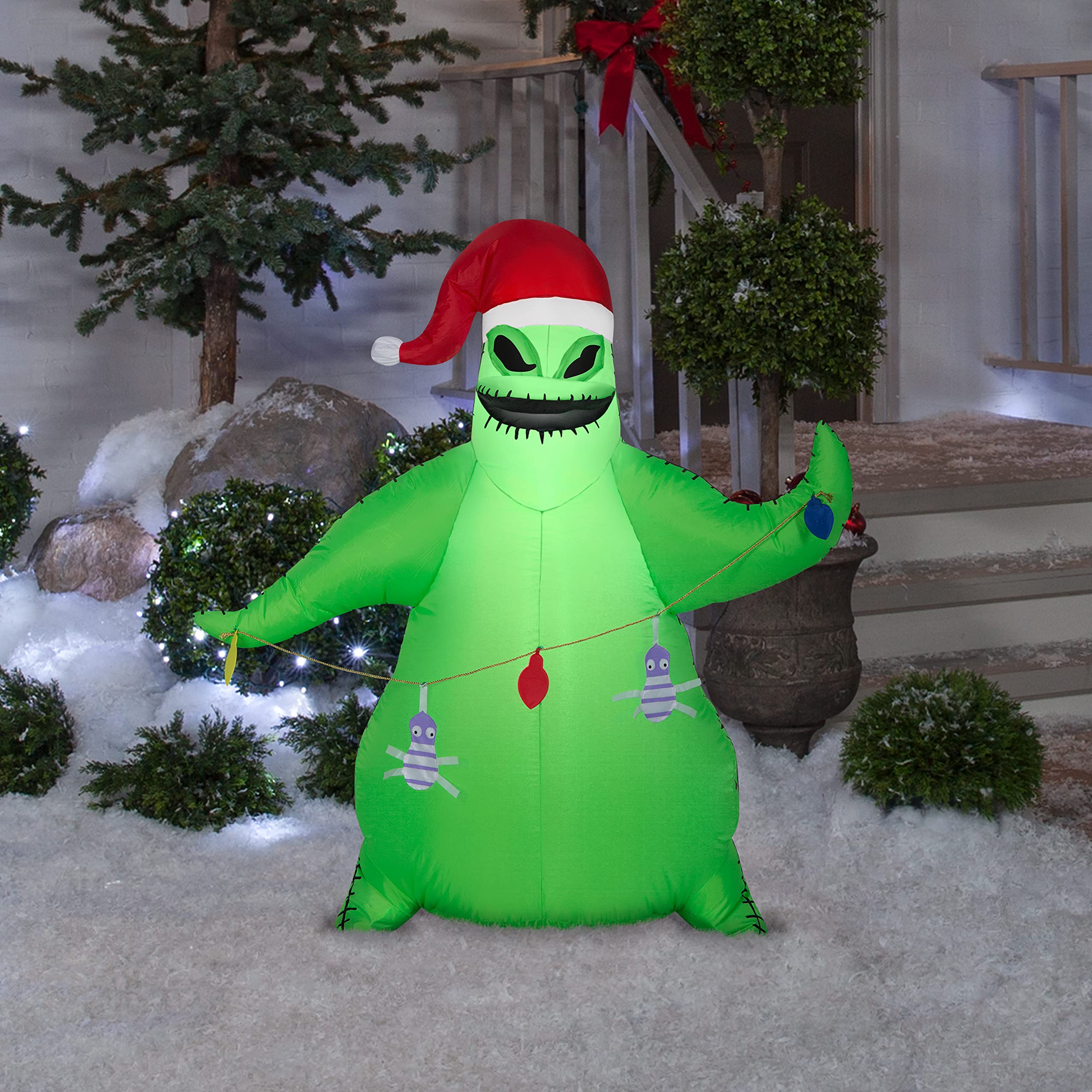Gemmy Airblown Inflatable Inflatable Oogie Boogie in Santa Hat with Light String, 3.5 ft Tall