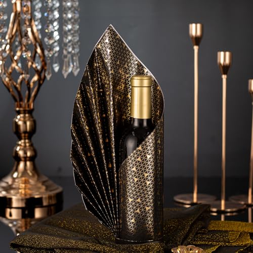 Homeral Wrapping Paper Roll Set-42.5sqft-Gold Foil Stripe, Geometric Patterns on Black Luxury Gift Wrap for Wedding, Bridal Shower, Birthday-17 x 120 inch Per Roll