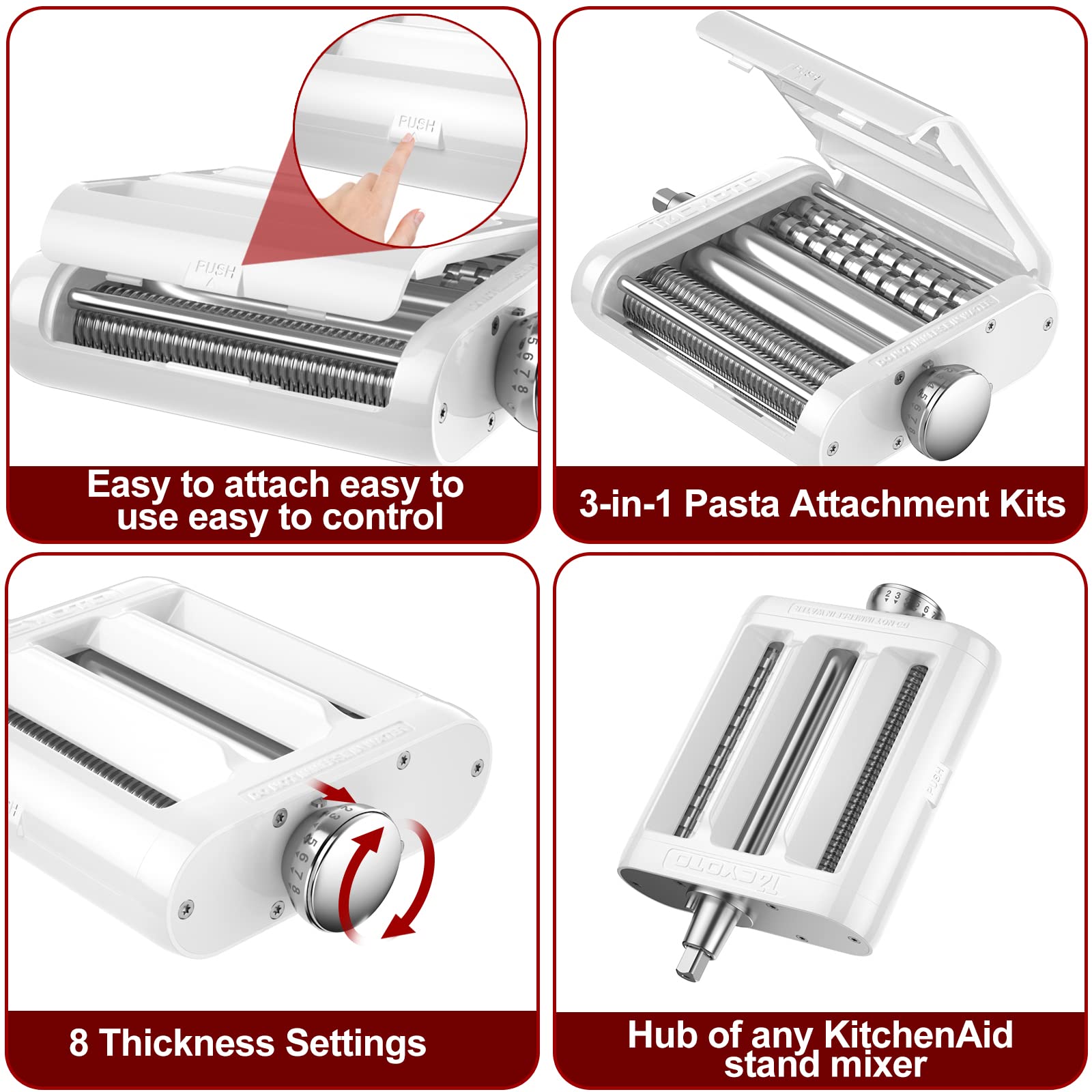 Pasta Maker 3-in-1 Attachment for KitchenAid Stand Mixers, Including Fettuccine and Spaghetti Cutter, Pasta Sheet Roller, Pasta Maker Accessories and Cleaning Brush