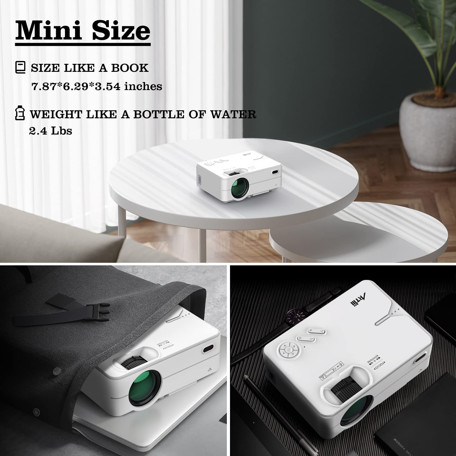 Artlii Enjoy2 Projector with WiFi and Bluetooth, Mini Projector, Portable Projector, Compatible with TV Stick, iOS, Android