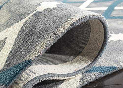 SAFAVIEH Dip Dye Collection 9' x 12' Grey/Ivory Blue DDY534J Handmade Modern Premium Wool Area Rug