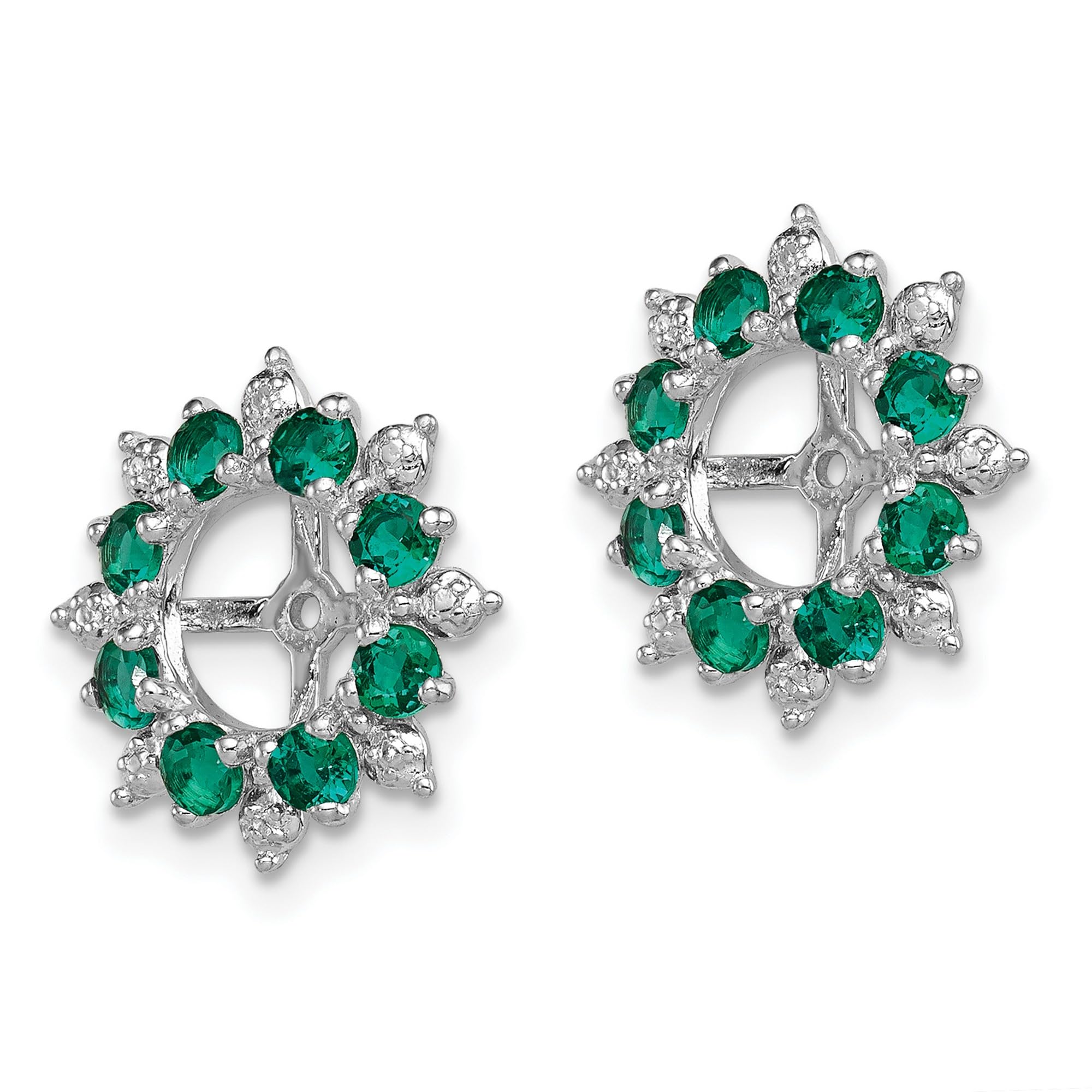 Sterling Silver Diamond and Lab-Created Emerald HaloEarring Jackets 6mm Studs