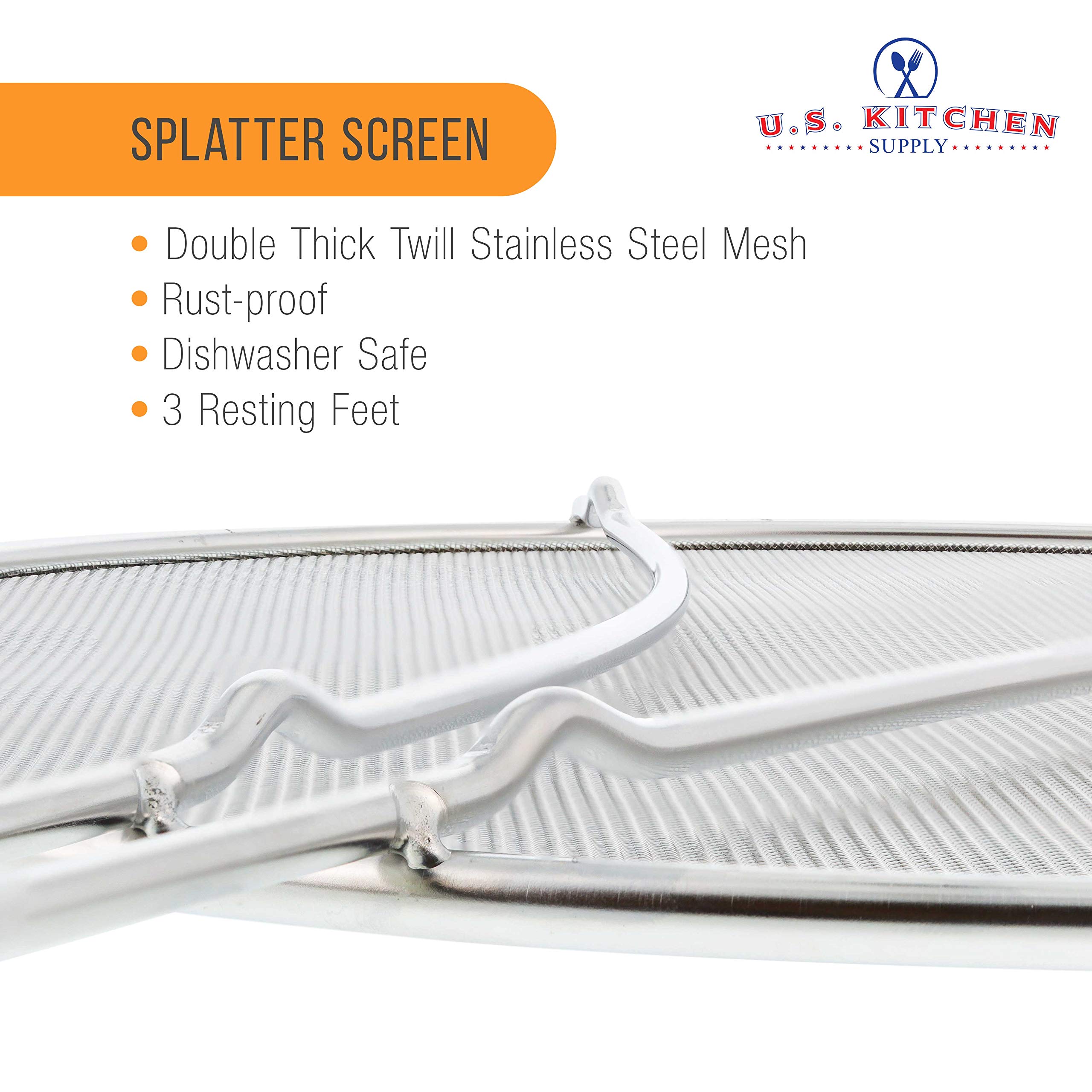 U.S. Kitchen Supply 13" Stainless Steel Fine Mesh Splatter Screen with Resting Feet