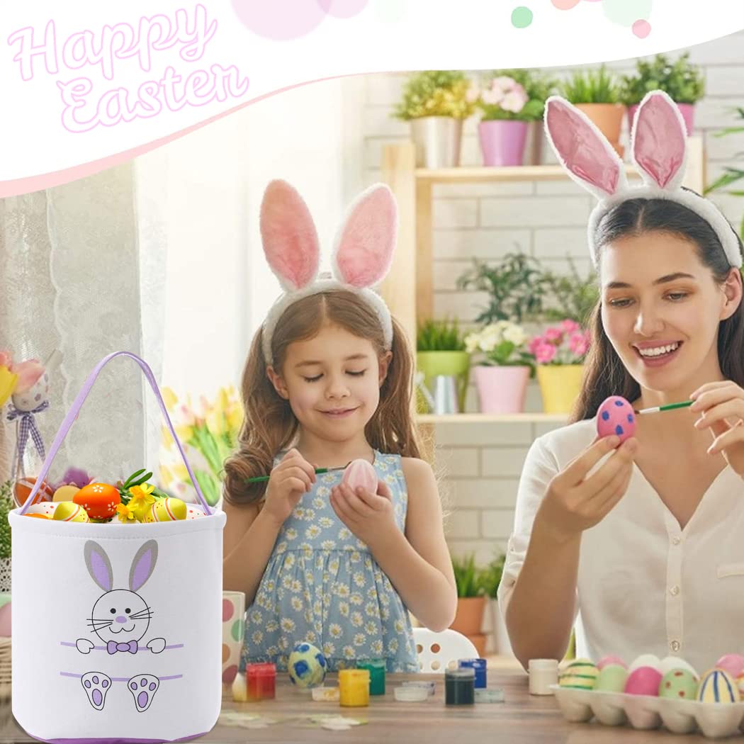 4 Pack Easter Bunny Basket Bags Gift Basket Easter Bag Bunny Ear Bag Tote Bag for Egg Hunting Candy and Gifts Carry Bucket (Easter Bunny Bag 01)