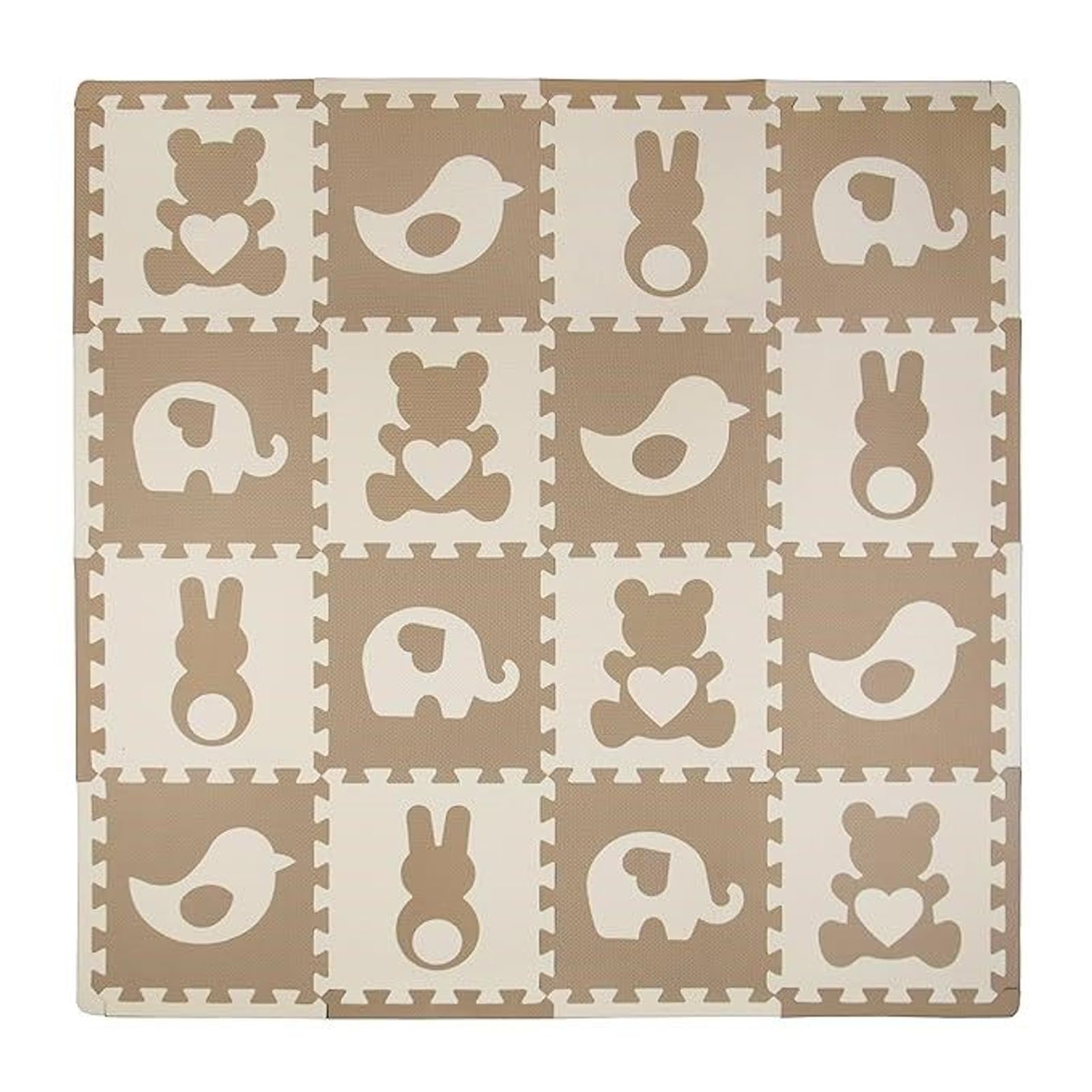 Tadpoles Baby Play Mat, Kid's Puzzle Exercise Play Mat – Soft EVA Foam Interlocking Floor Tiles, Cushioned Children's Play Mat, 16pc, Teddy and Friends, Brown, 50x50
