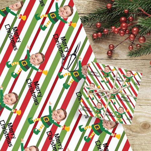 Artsadd Custom Photo Face Wrapping Paper Roll For Christmas, Birthday, Holiday, Wedding, Dad Father's Day Gifts Packing (1 Roll, Christmas 06)
