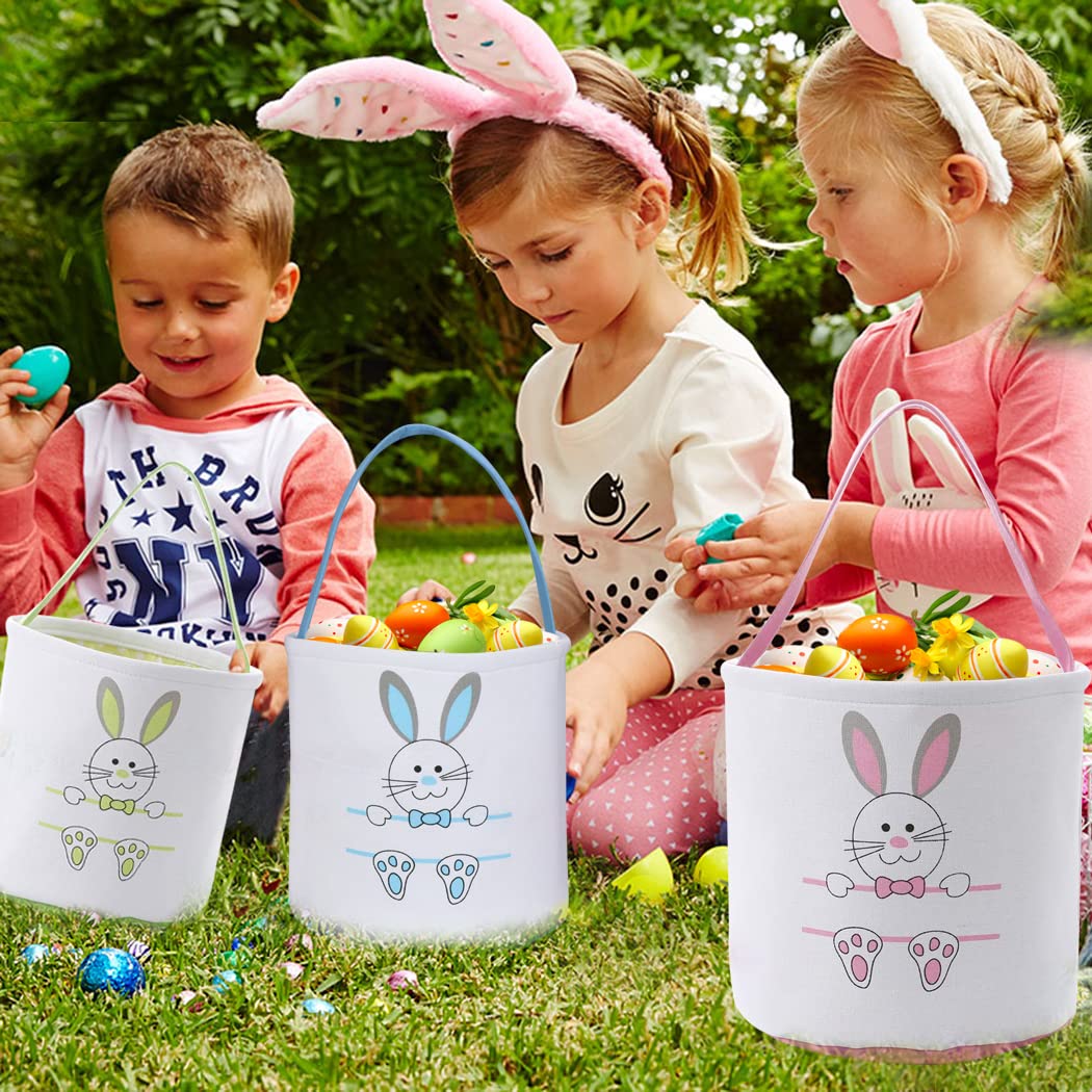 4 Pack Easter Bunny Basket Bags Gift Basket Easter Bag Bunny Ear Bag Tote Bag for Egg Hunting Candy and Gifts Carry Bucket (Easter Bunny Bag 01)