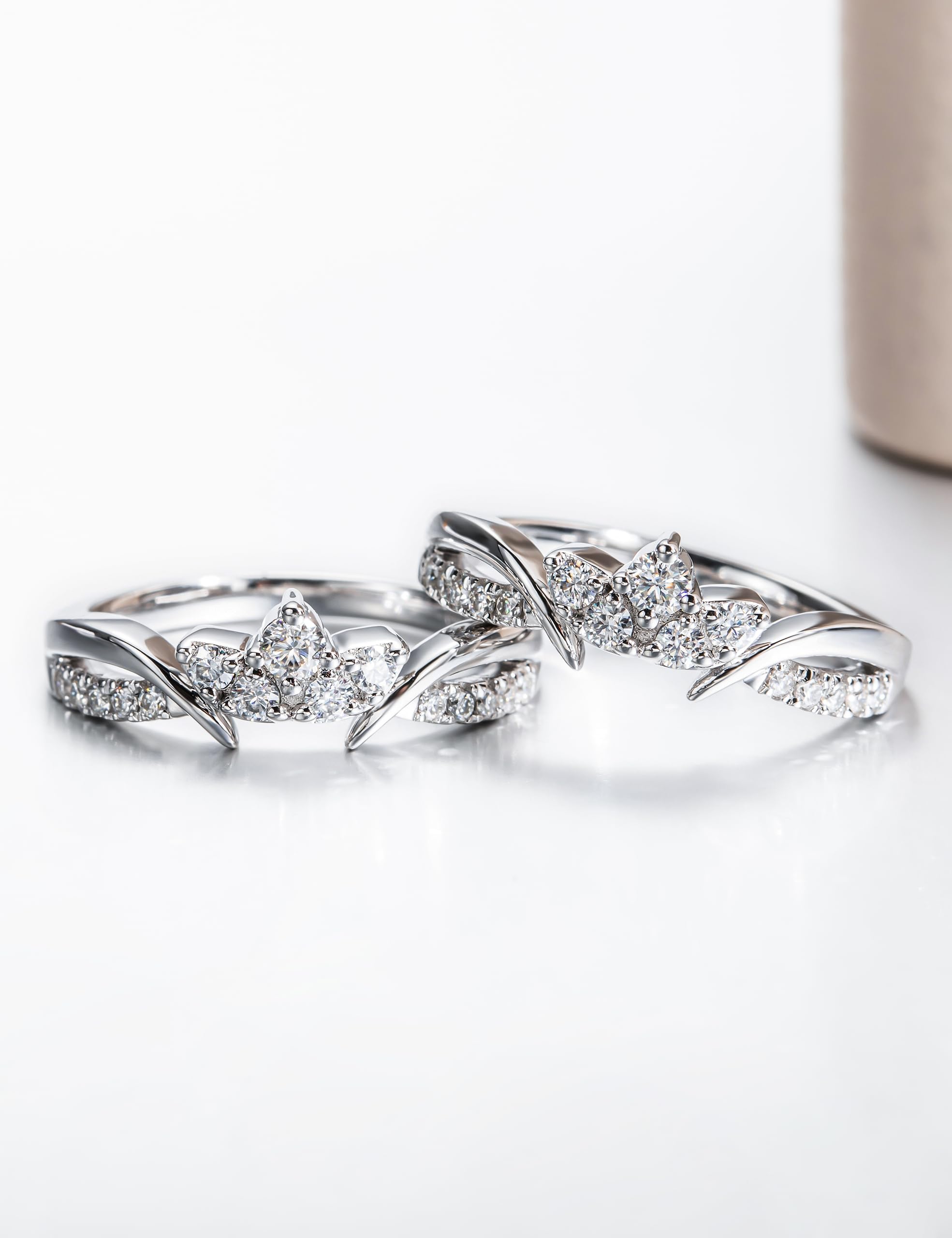 CannyCat Vine Moissanite Ring Enhancers 2 pieces Wrap Guard for Moissanite Engagement Anniversary Ring Platinum-Plated Silver Curved Eternity Wedding Bands for Women Stacking Rings (7)