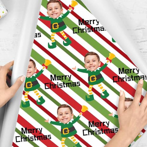 Artsadd Custom Photo Face Wrapping Paper Roll For Christmas, Birthday, Holiday, Wedding, Dad Father's Day Gifts Packing (1 Roll, Christmas 06)