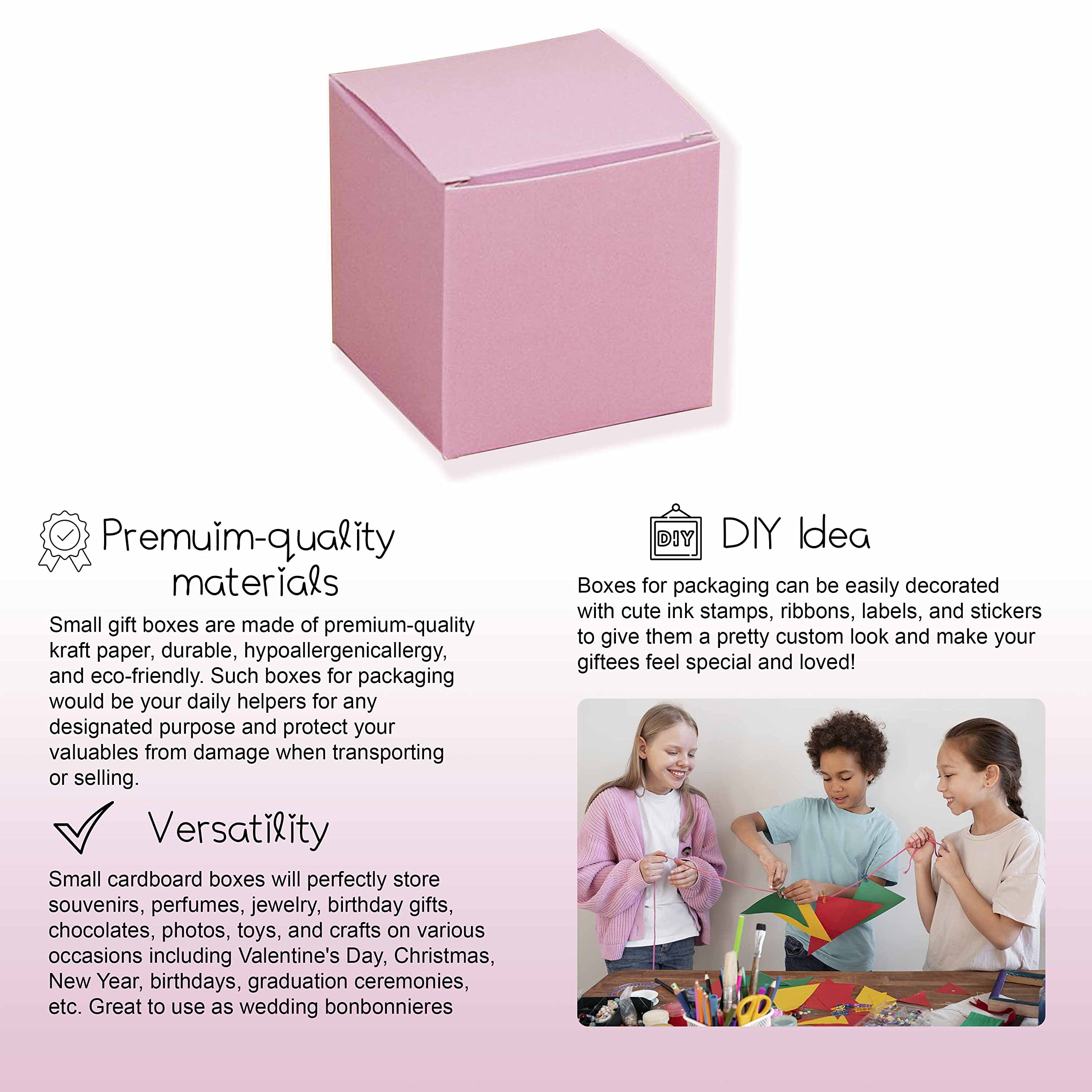 WonderPack Paper Boxes for Packaging - Pink Shipping Boxes - Cardboard Gift Box 2.1х2.1x2.1 Inches 6 Pack