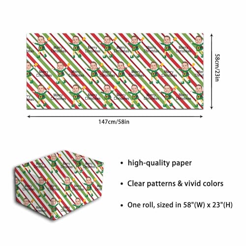 Artsadd Custom Photo Face Wrapping Paper Roll For Christmas, Birthday, Holiday, Wedding, Dad Father's Day Gifts Packing (1 Roll, Christmas 06)