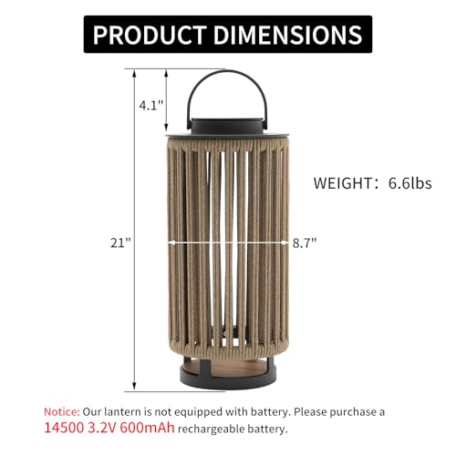 LebenLiebe Outdoor Solar Lights Patio Decorative Lanterns Aluminum Braided Rope Lantern with Handle for Yard, Lawn, Garden,Yellow,21 Inches